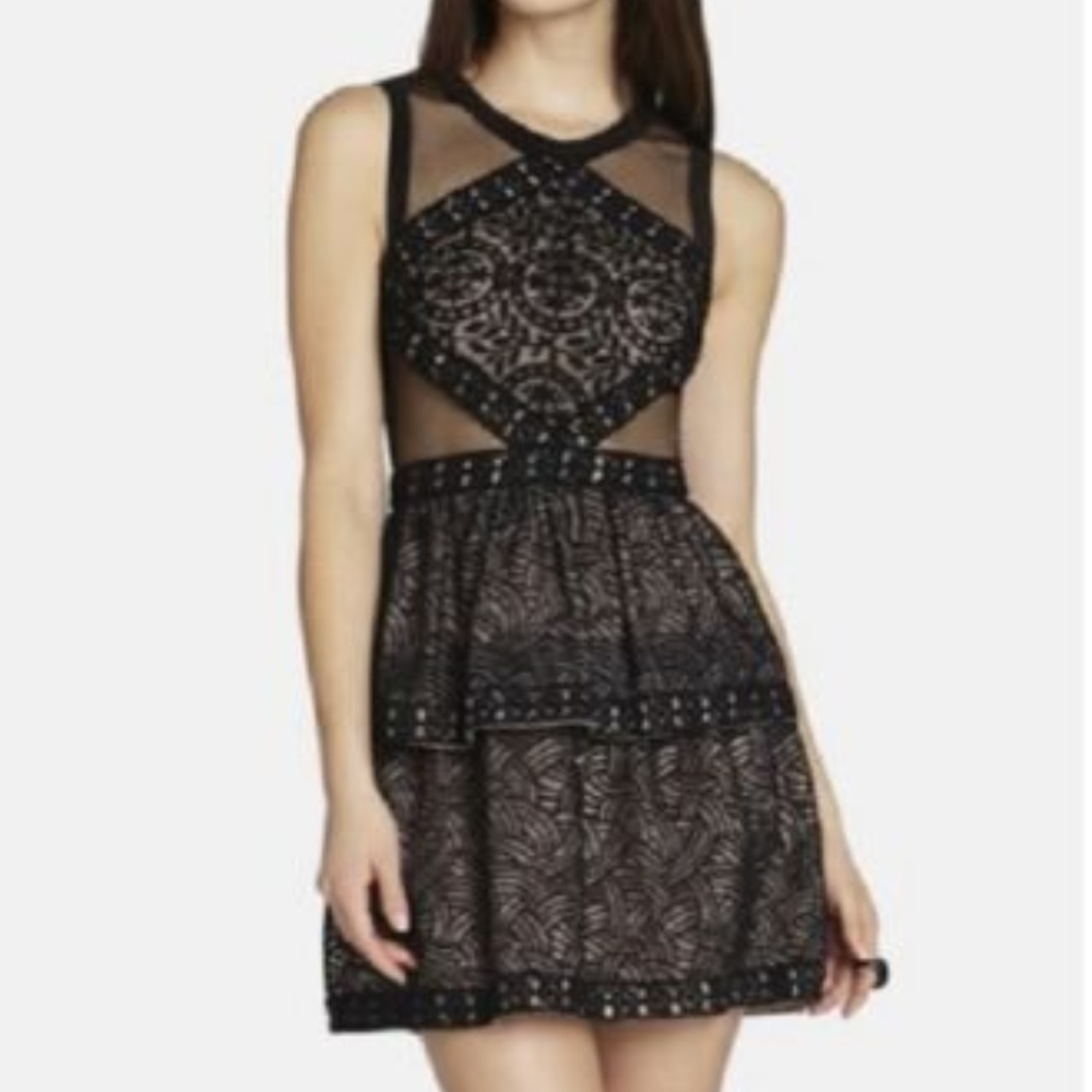 'Joselyn' Mesh Inset Fit & Flare Dress - Gem